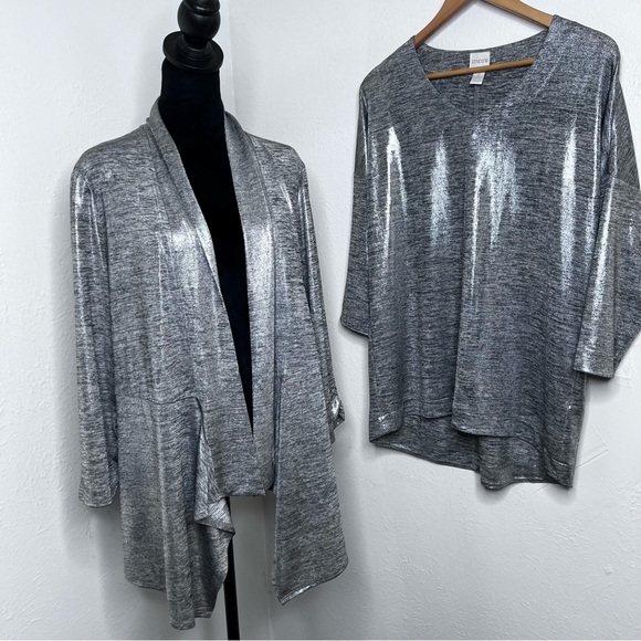 Chico's | Sweaters | Chicos Elegant Silver Metallic Womens Sweater Set ...
